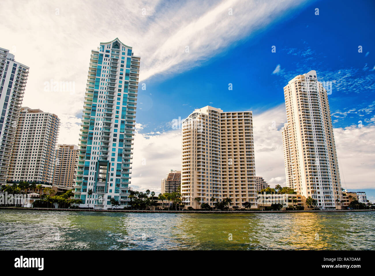 Miami skyline skyscrapers ,modern buildings at Miami downtown, sea view ...