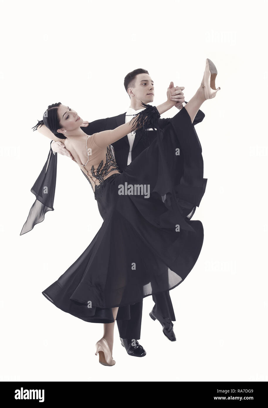 ballroom dance couple in a dance pose isolated on white background ...