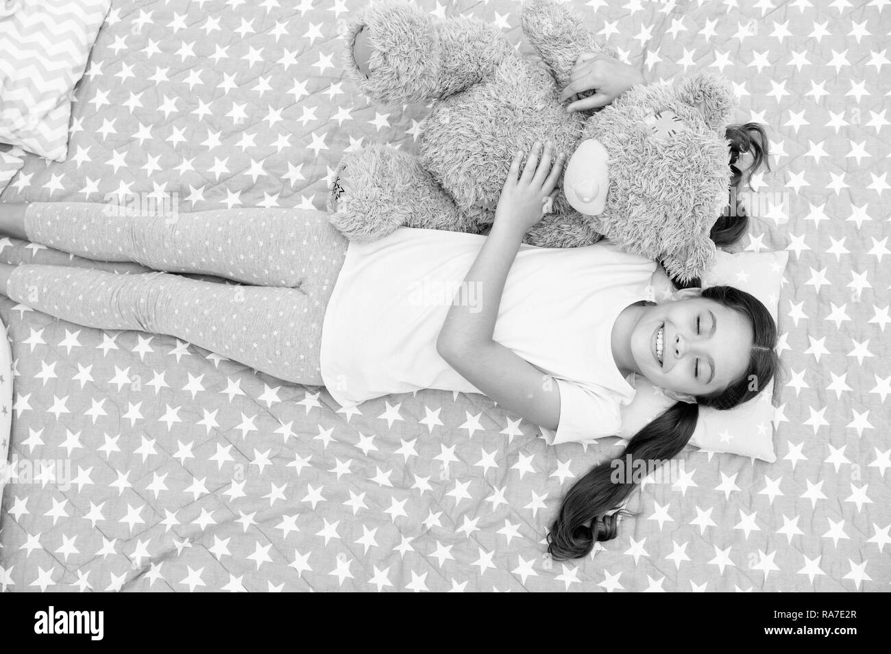 Dream concept. Girl dreaming dream. Little child dream in bed. Sleep ...