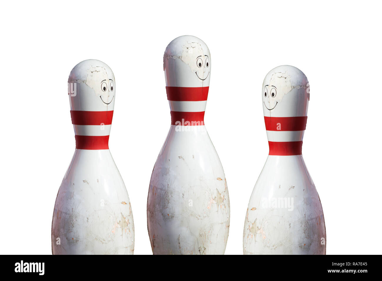 Bowling cone with white and red stripes in front of white background ...