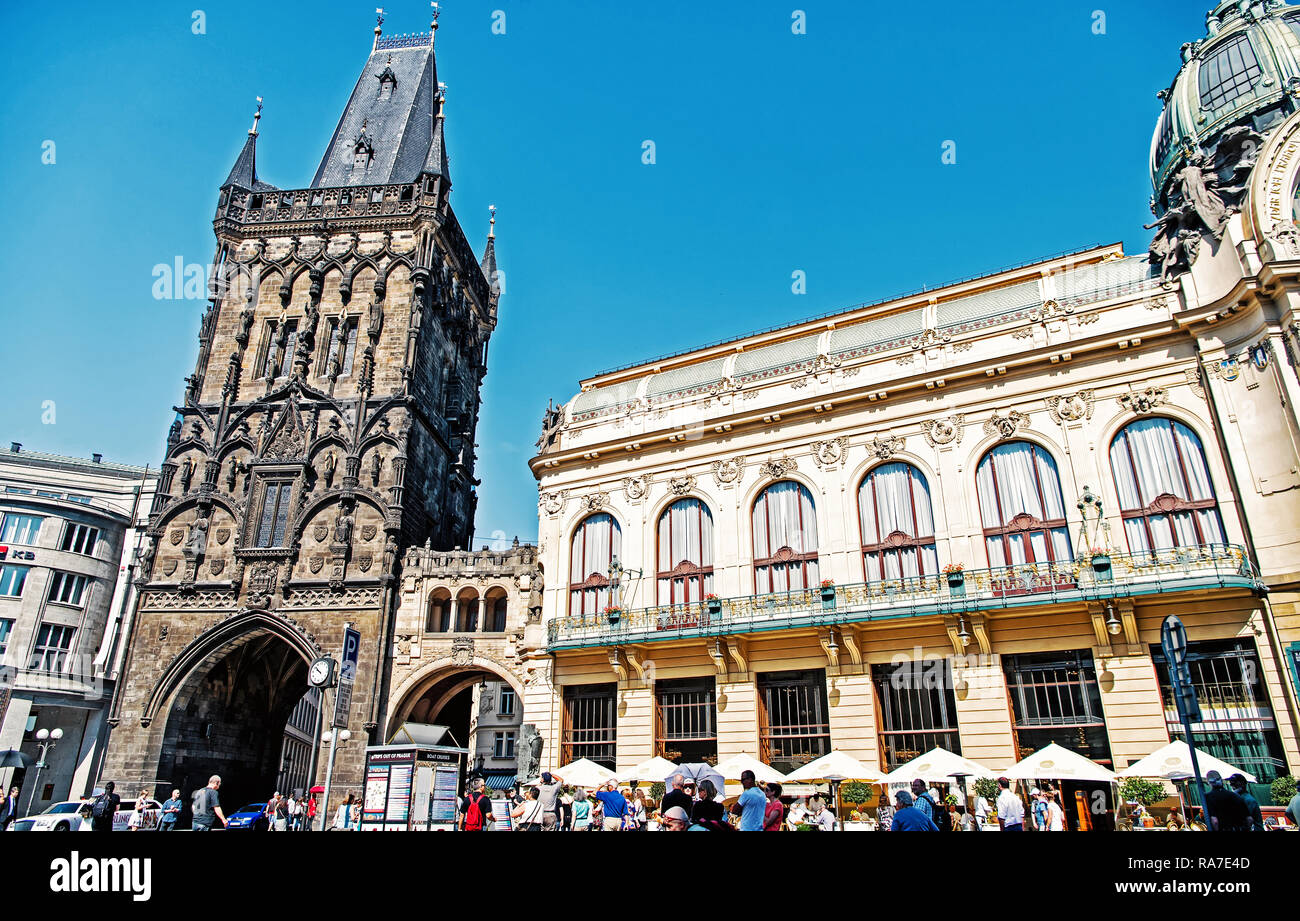 Prague, Czech Republic - June 03, 2017: Powder tower and municipal ...