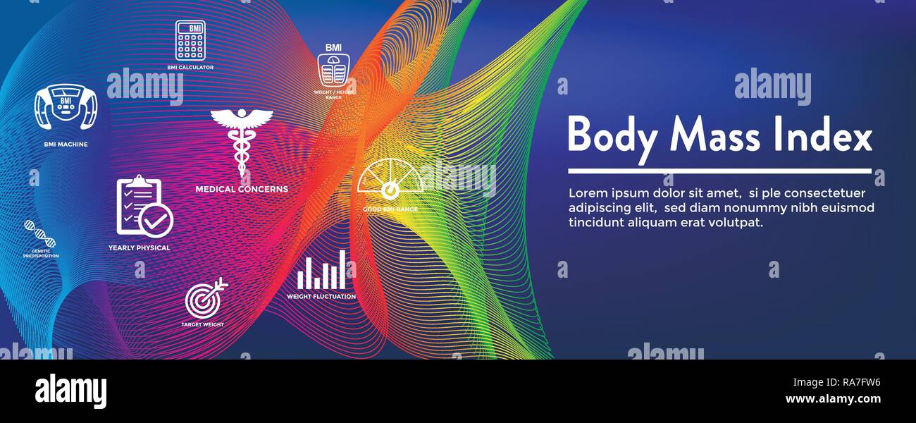 BMI / Body Mass Index Icons with scale, indicator, and calculator Stock ...