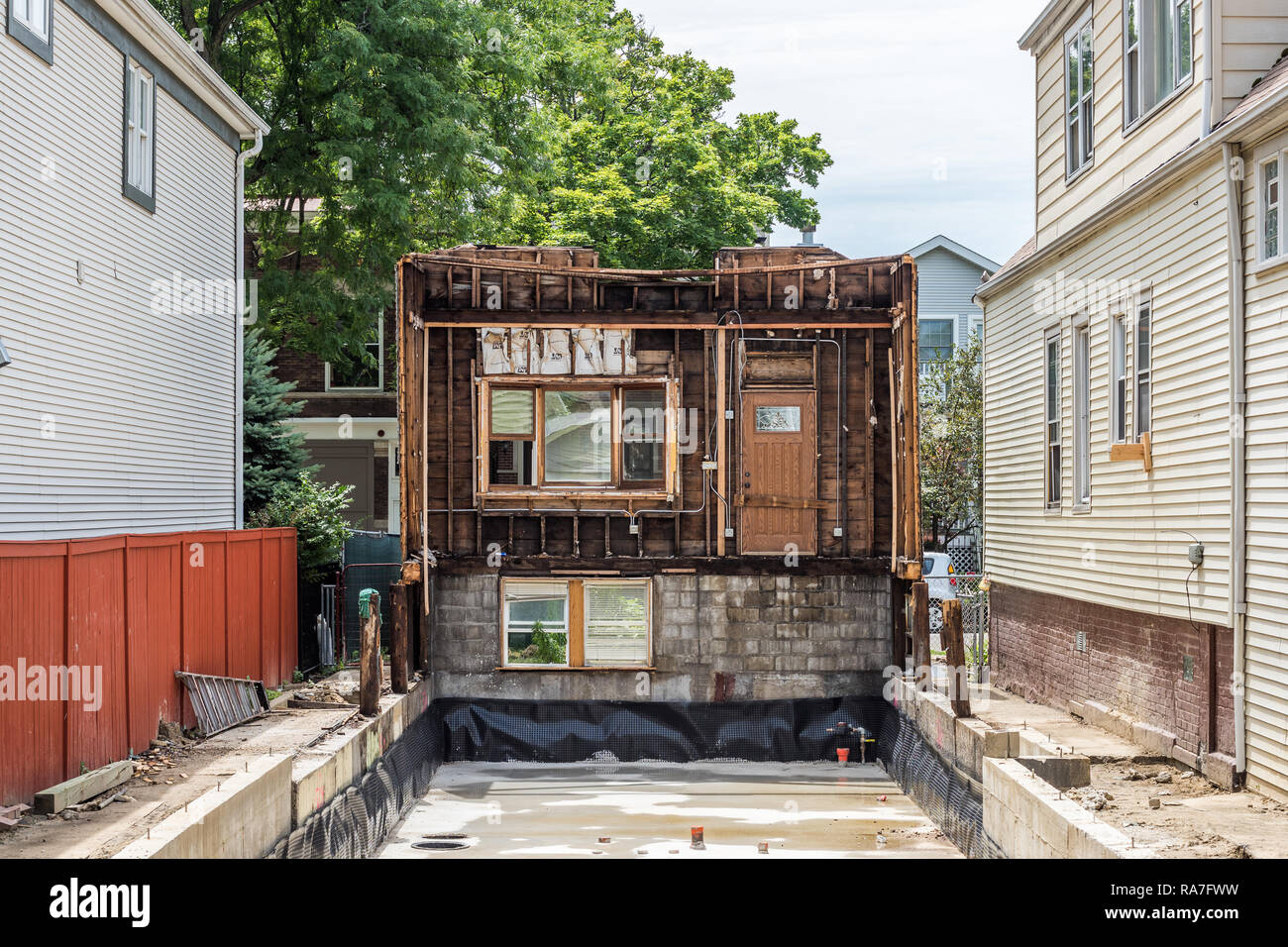 Residential building undergoing demolition in the Roscoe Village ...