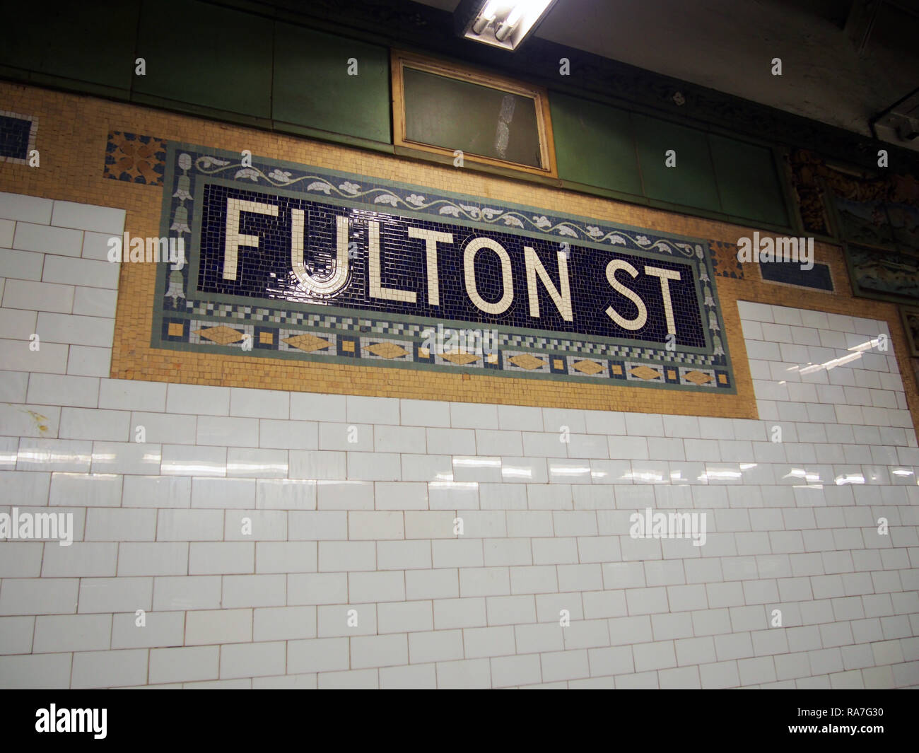 Fulton Street NYC Subway Station tile, October 2018, © Katharine ...