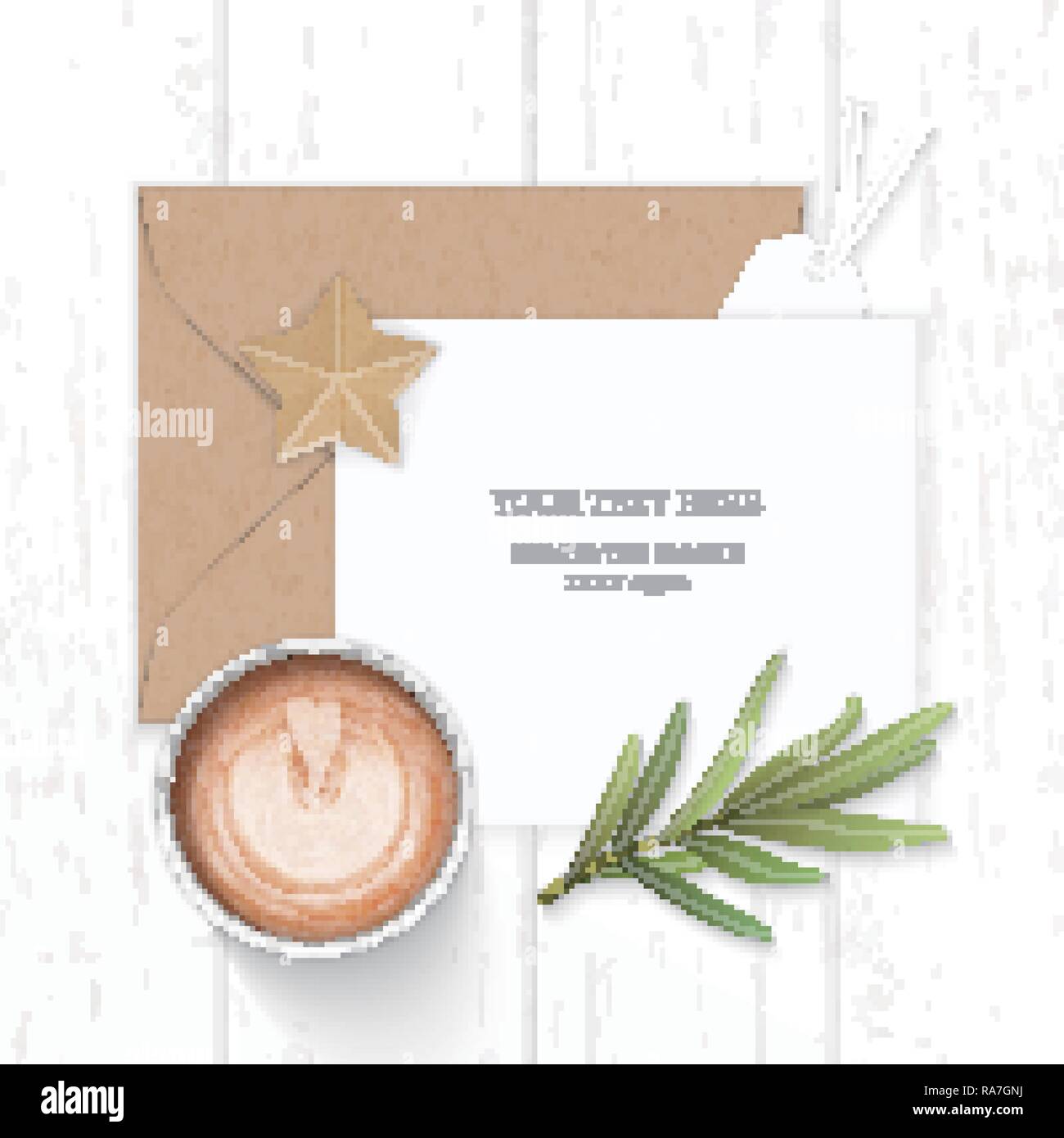 Flat lay top view elegant white composition paper brown kraft envelope ...