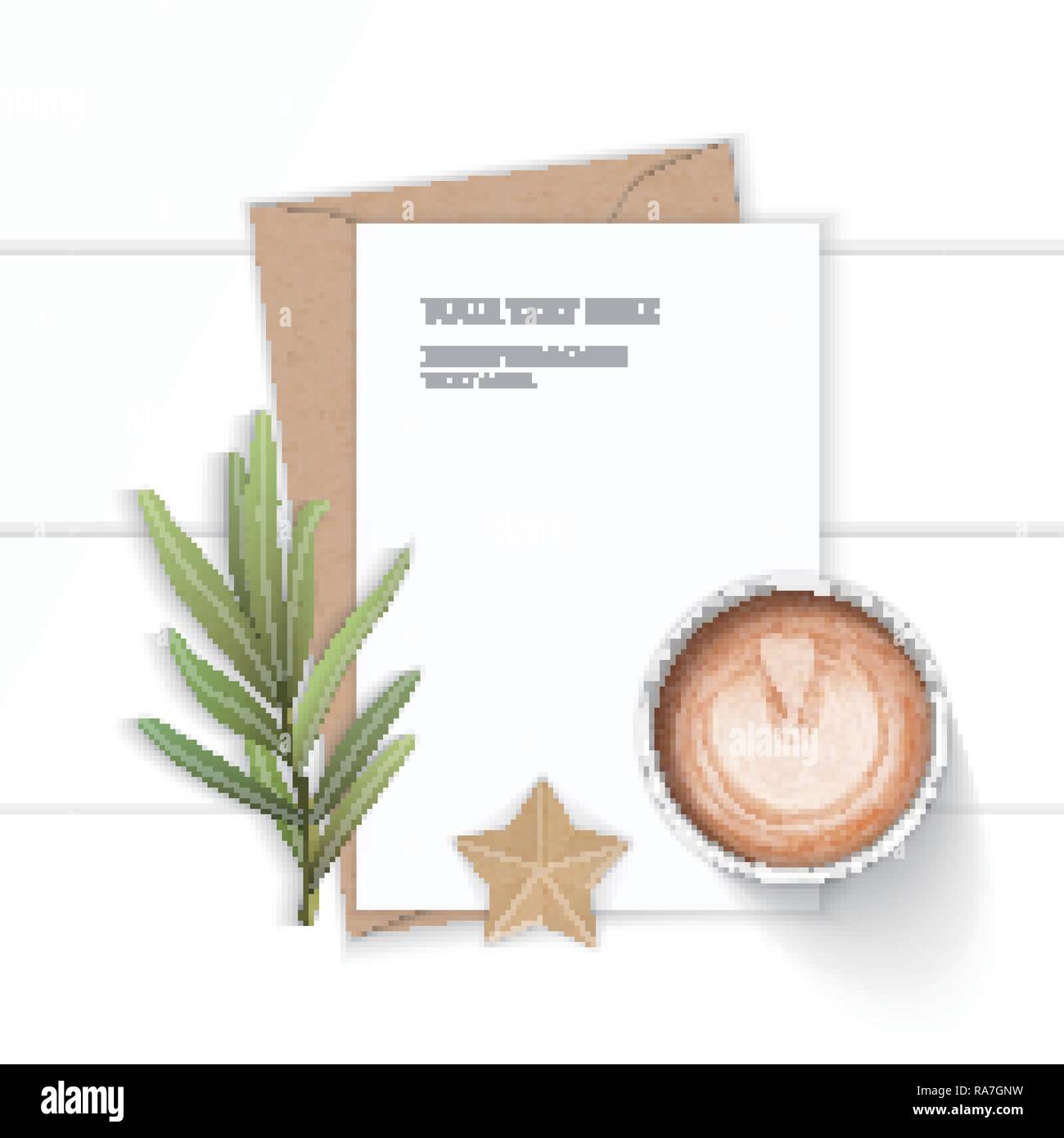Flat lay top view elegant white composition letter kraft paper envelope ...