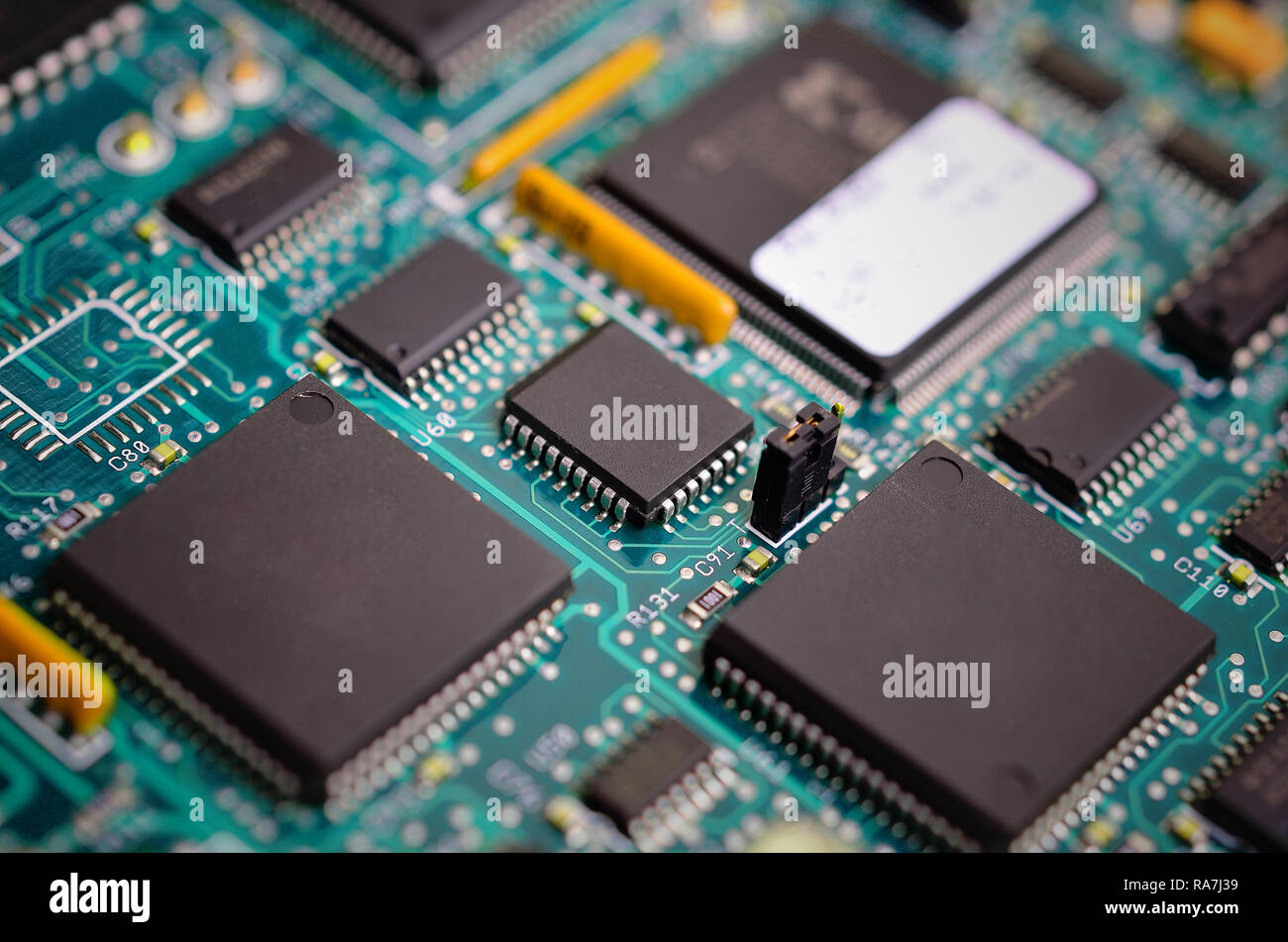 Microchips on a circuit board Stock Photo - Alamy