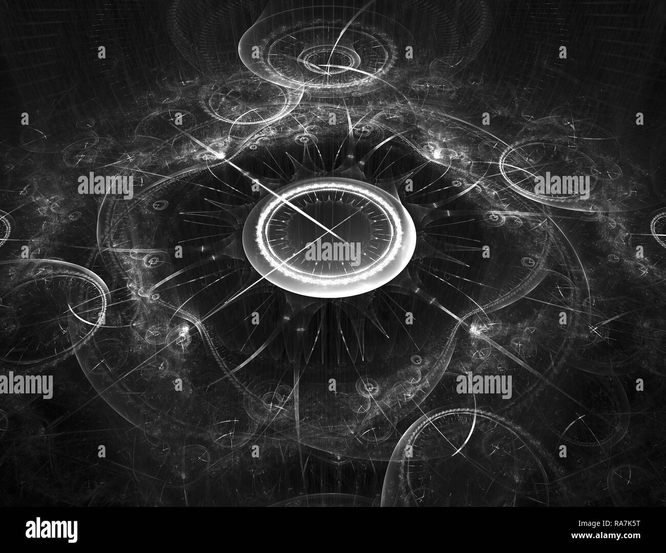 Time Machine. Mechanism of eternity.3D surreal illustration. Fractal ...