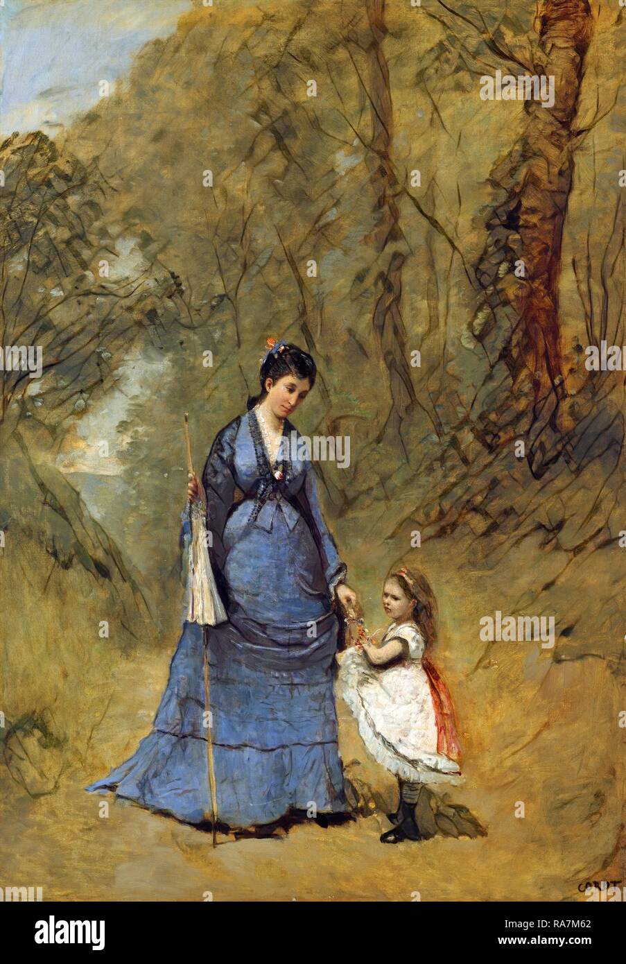 Jean-Baptiste-Camille Corot, Madame Stumpf and Her Daughter, French ...