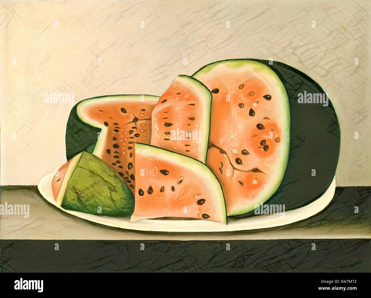 American 19th Century, Watermelon on a Plate, mid 19th century, oil on ...