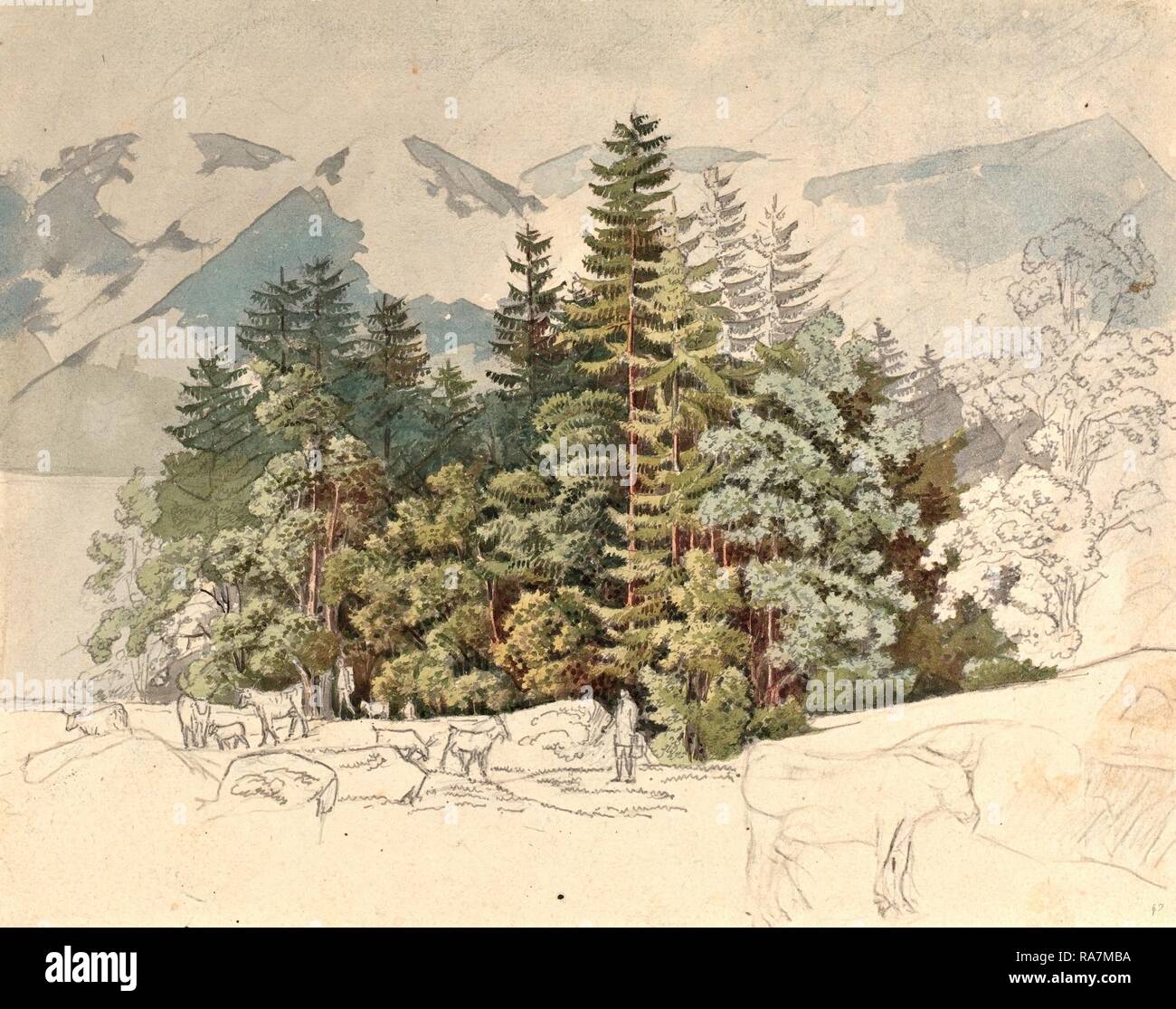 Friedrich Salathé, Swiss (1793-1858), Alpine Landscape, gouache over ...