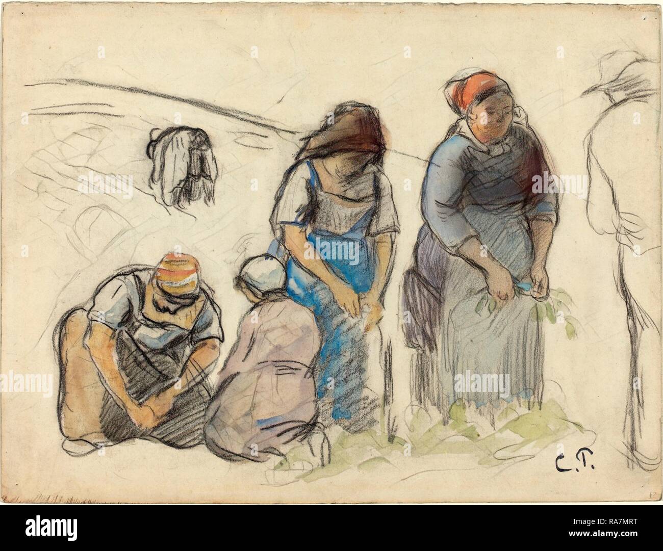 Camille Pissarro, French (1830-1903), Pea Harvesters [recto], c. 1880 ...