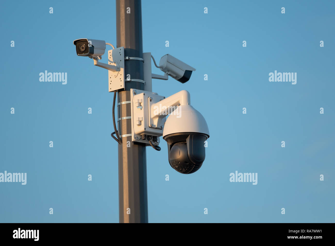 Outdoor surveillance cameras on a pole Stock Photo - Alamy
