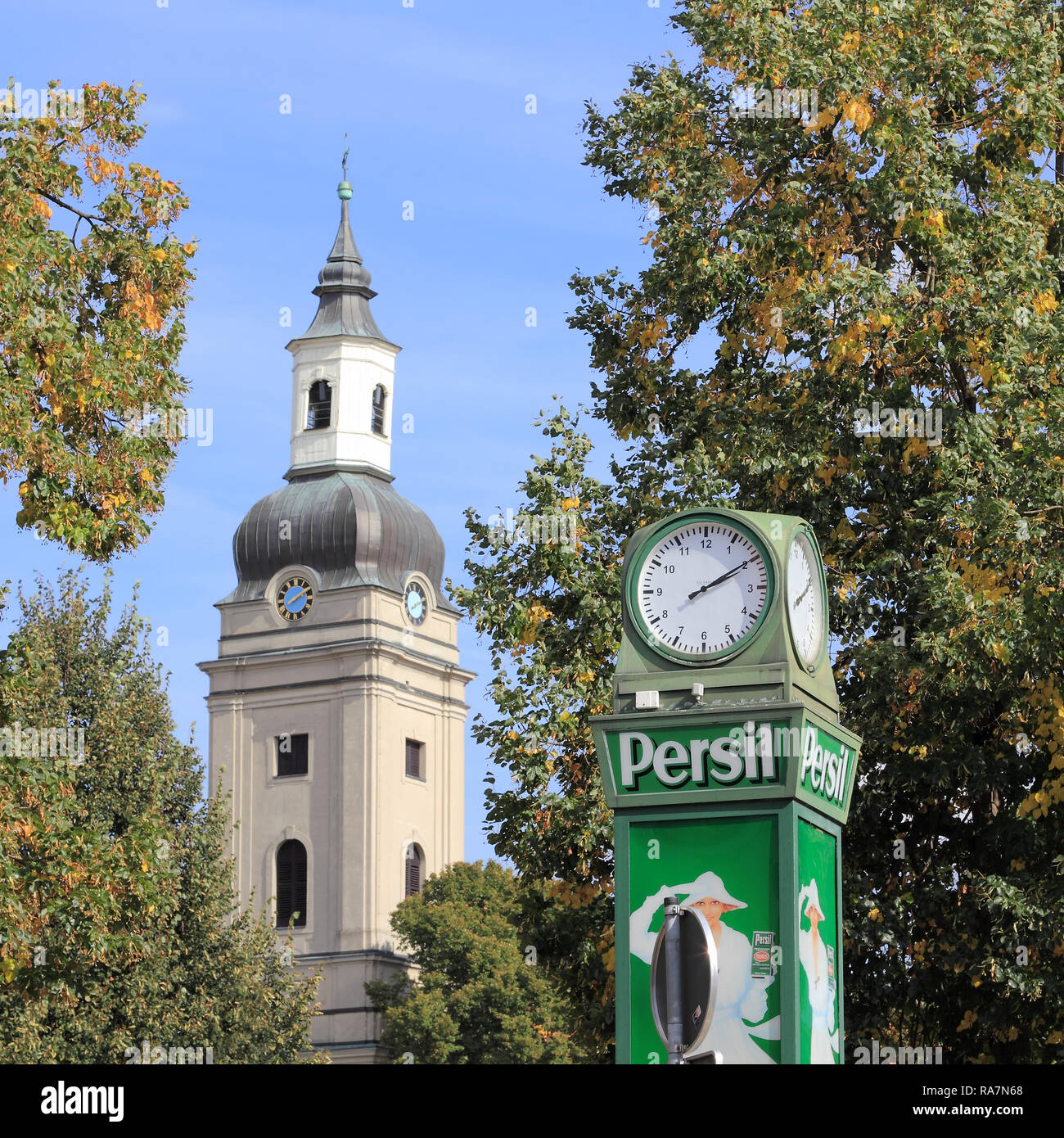 St. Trinity church and Persil-clock in Genthin Stock Photo - Alamy