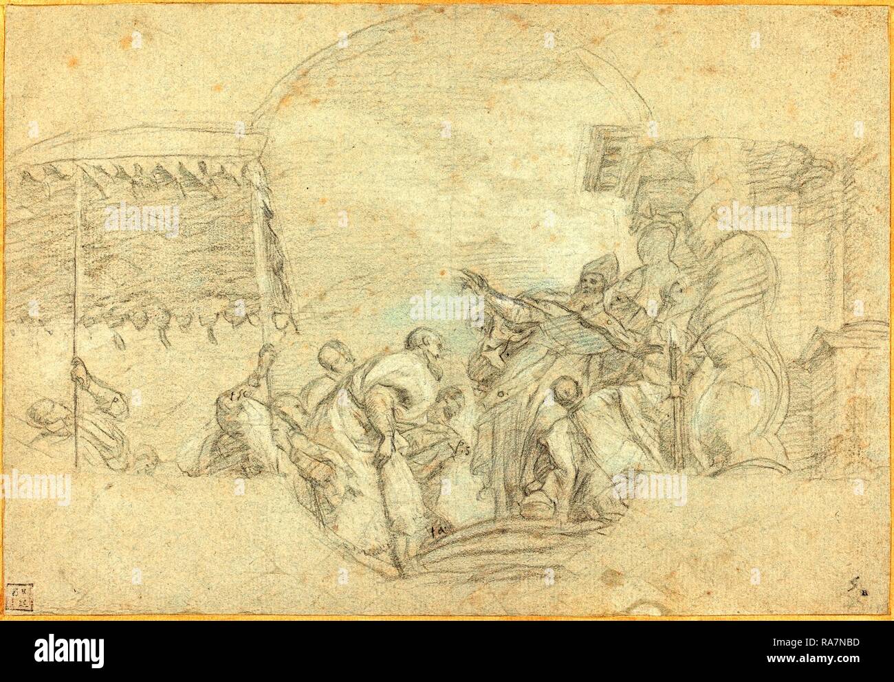 Sebastiano Conca, Italian (1680-1764), A Bishop Blessing a King, black ...