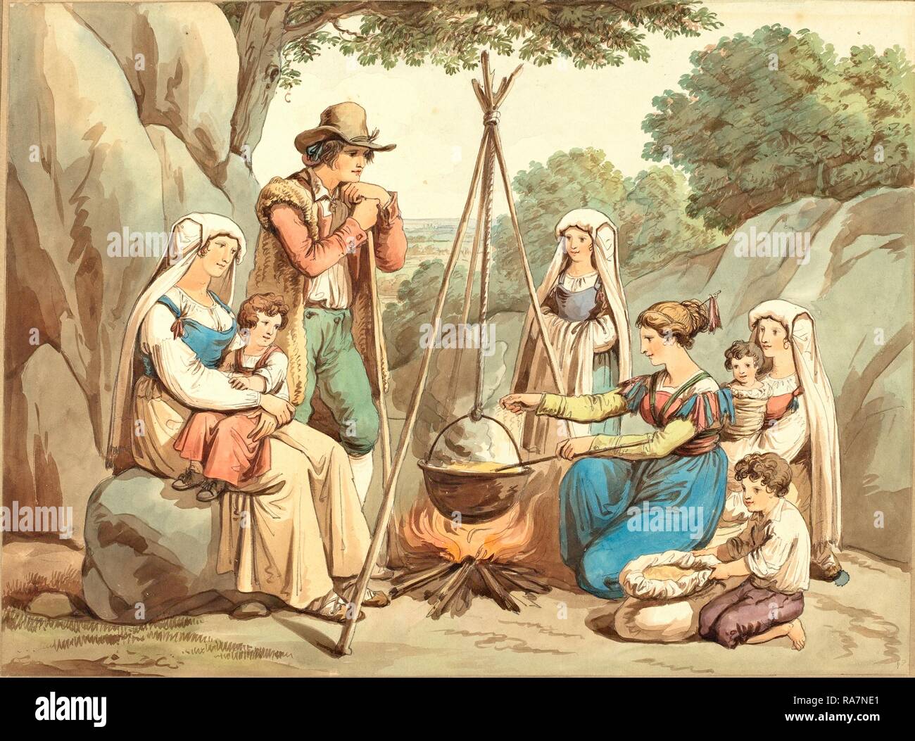 Bartolomeo Pinelli, Italian (1781-1835), A Peasant Family Cooking over ...