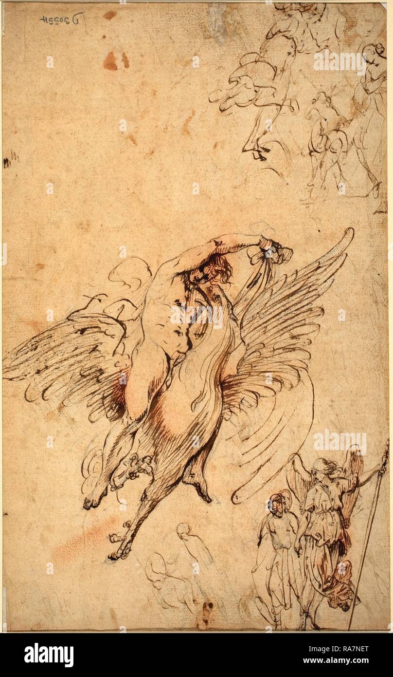 Italian 17th Century, Ganymede, pen and brown ink over black crayon ...