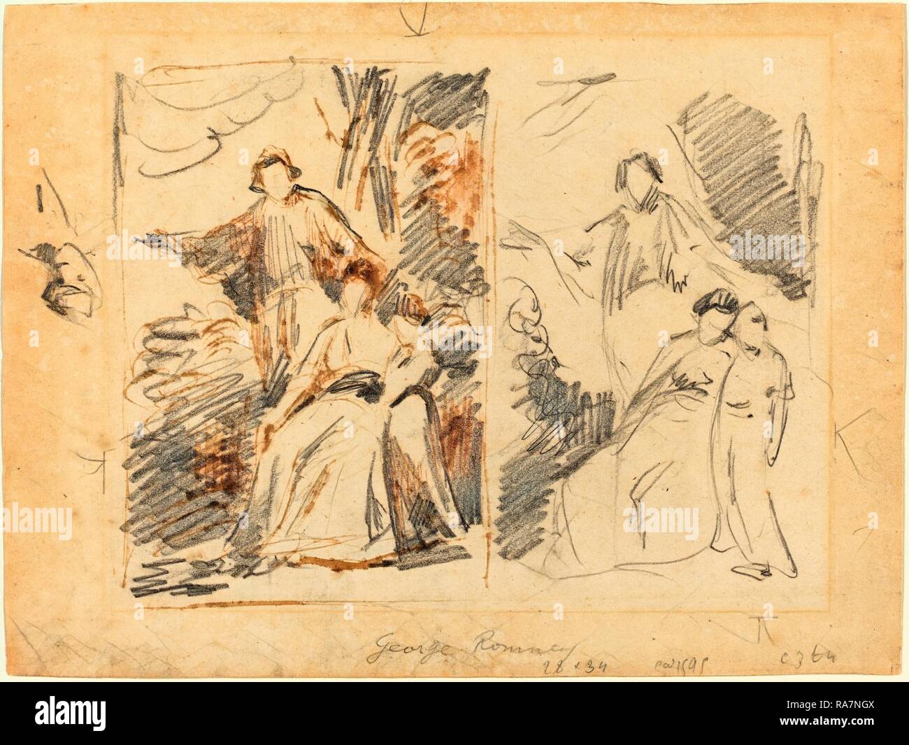 George Romney, British (1734-1802), Two Studies for a Family Portrait ...