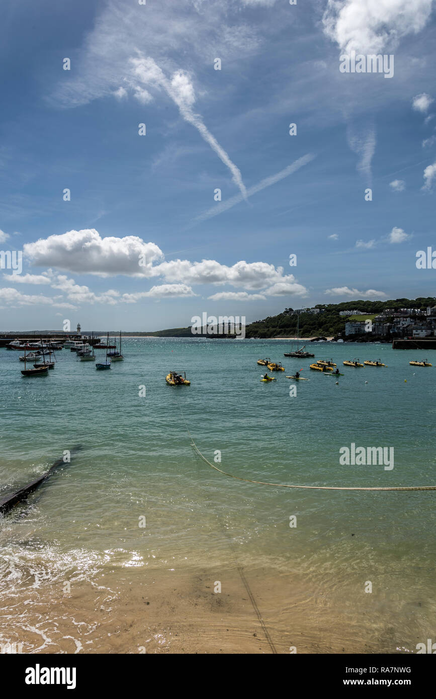 Clear water and blue sky on a summers day St Ives Cornwall UK Stock ...