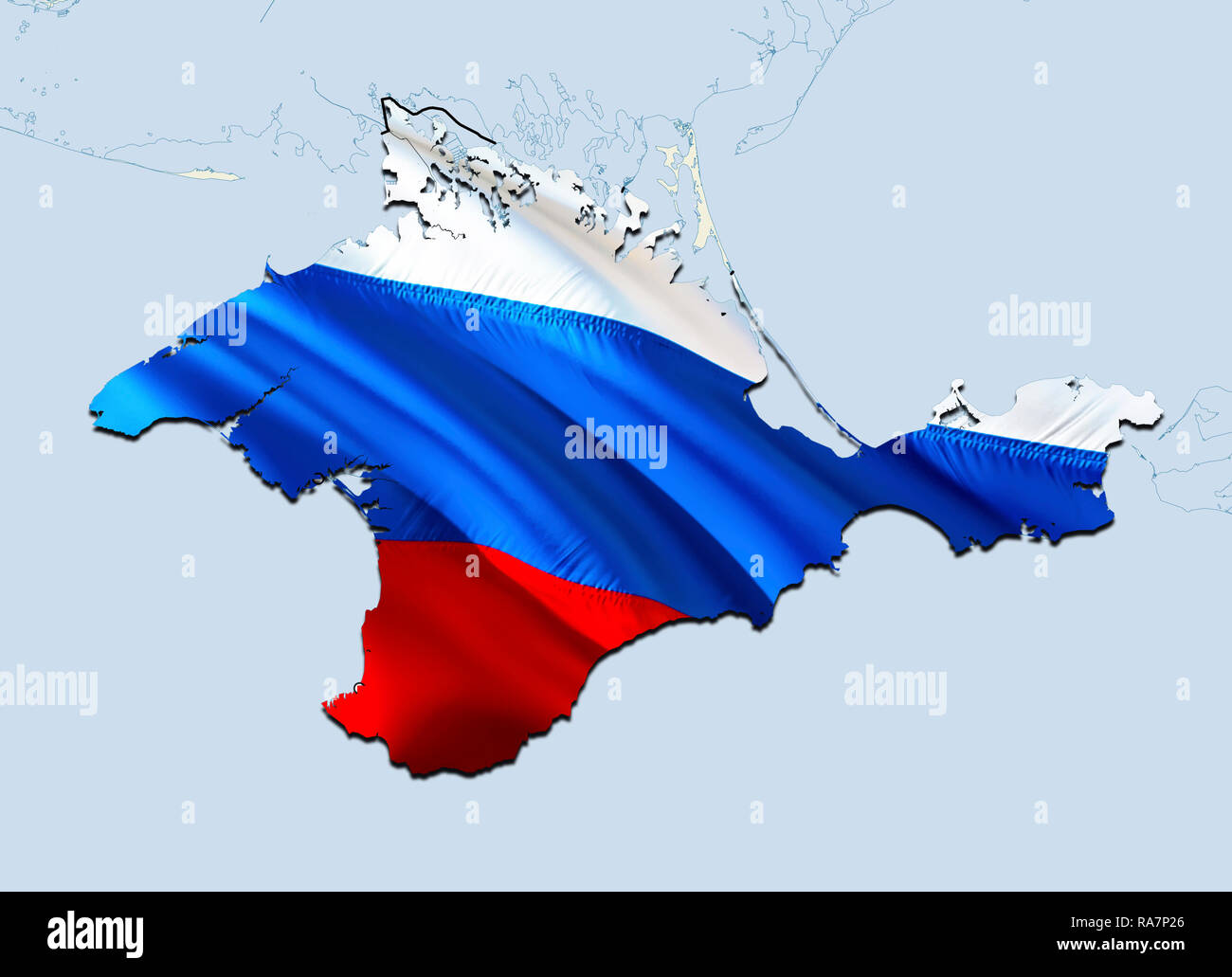 Flag Map of Crimea. 3D rendering Russia Crimea map and flag. The ...