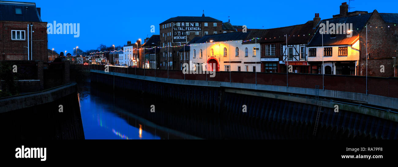 The South Brink architecture, river Nene, Wisbech town, Cambridgeshire ...