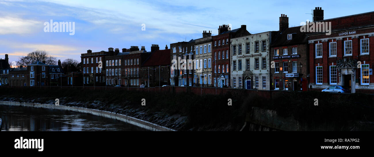 The North Brink architecture, river Nene, Wisbech town, Cambridgeshire ...