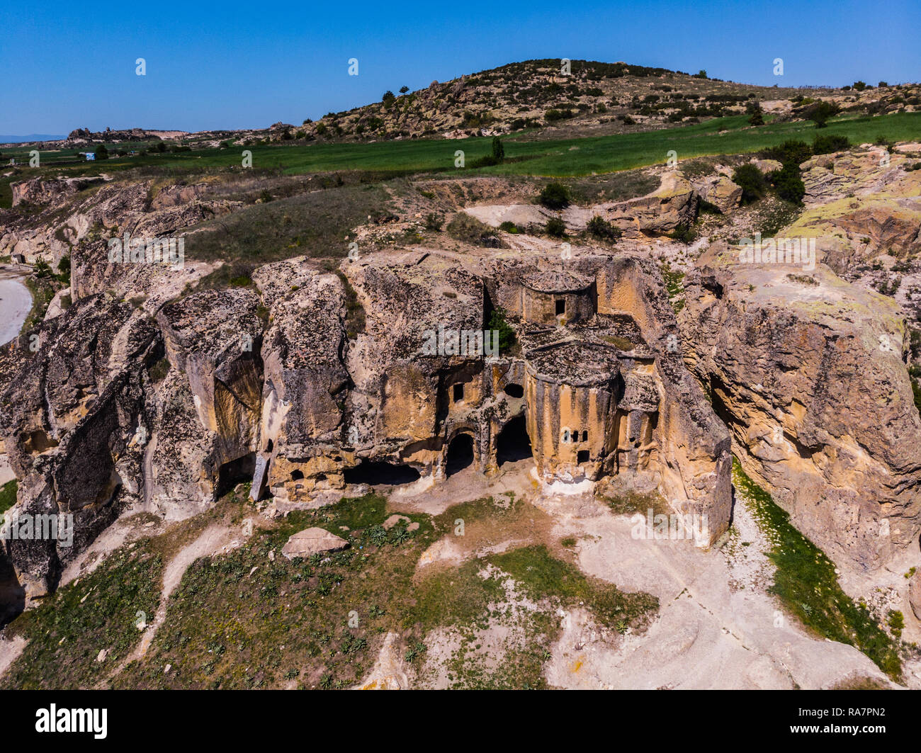 Drone view to the Phrygian valley in Afyon city in Turkey Stock Photo ...
