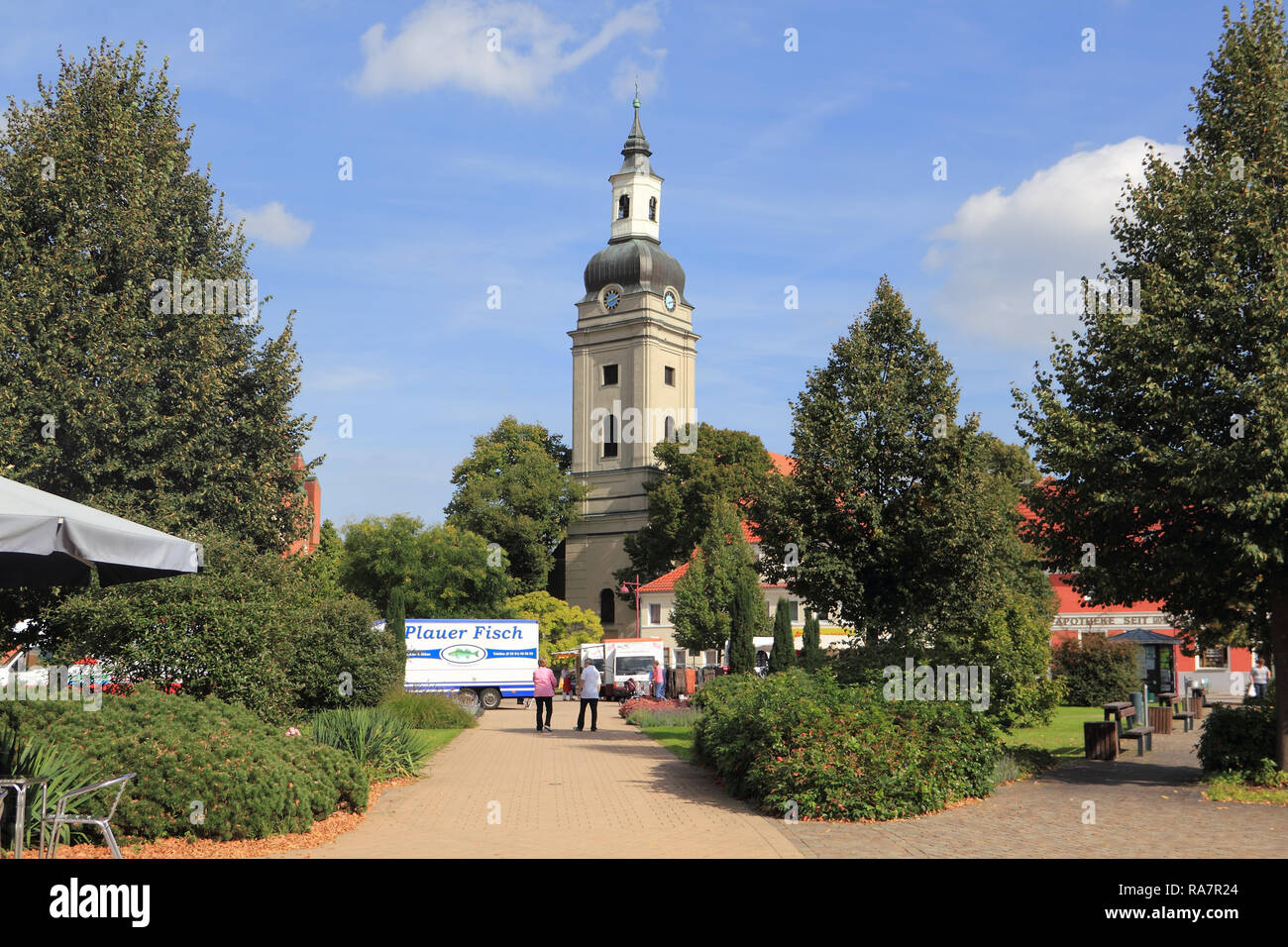 The market square and Trinity church in Genthin, Germany Stock Photo ...