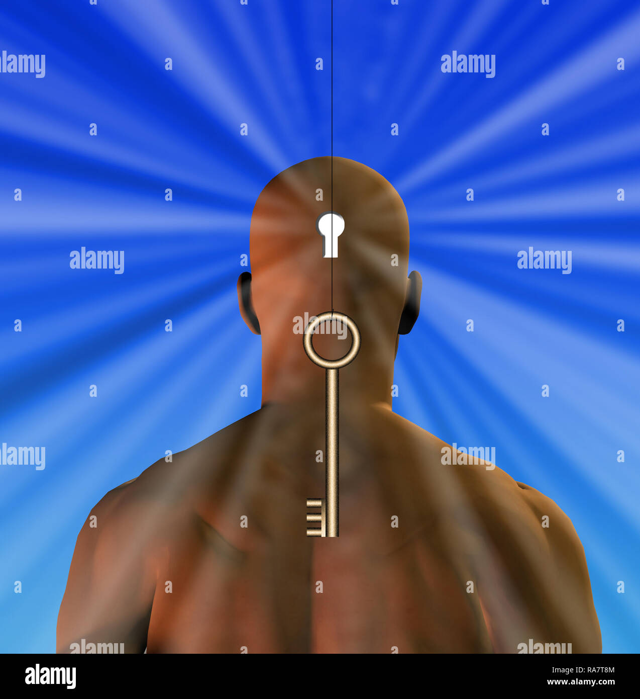 Bronze key to mind. Man with keyhole in head Stock Photo - Alamy
