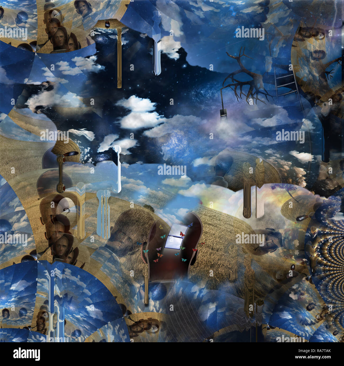 Surreal composition. Thoughts, Questions and Ideas. 3D rendering Stock ...