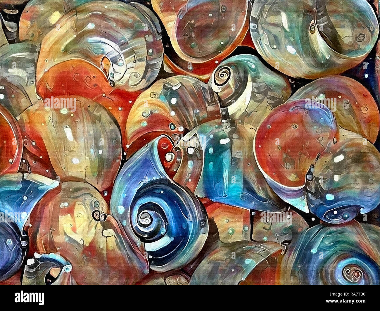 Colorful oil painting. Beautiful seashells Stock Photo - Alamy