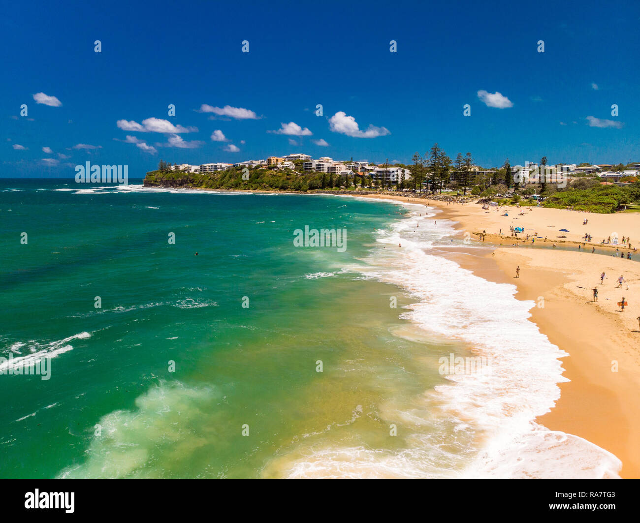Aerial panoramic images of Dicky Beach, Caloundra, Queensland ...