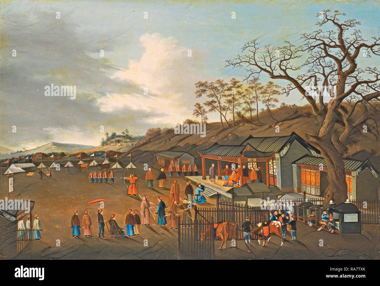 Chinese Qing Dynasty, Archery Contest, 19th century, oil on cotton ...