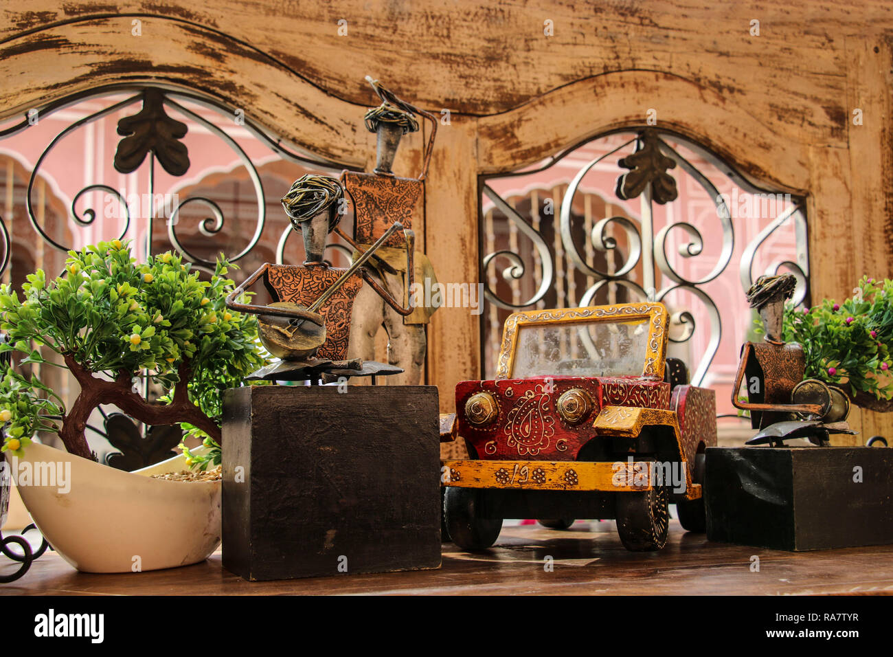 Small figures of musicians from metal and decorative typewriter, as ...