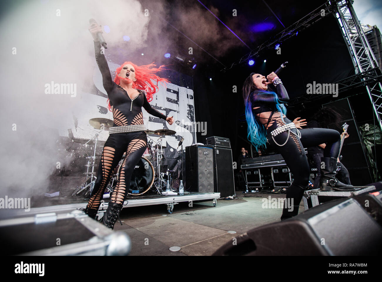 The American heavy metal band Butcher Babies performs a live concert at ...