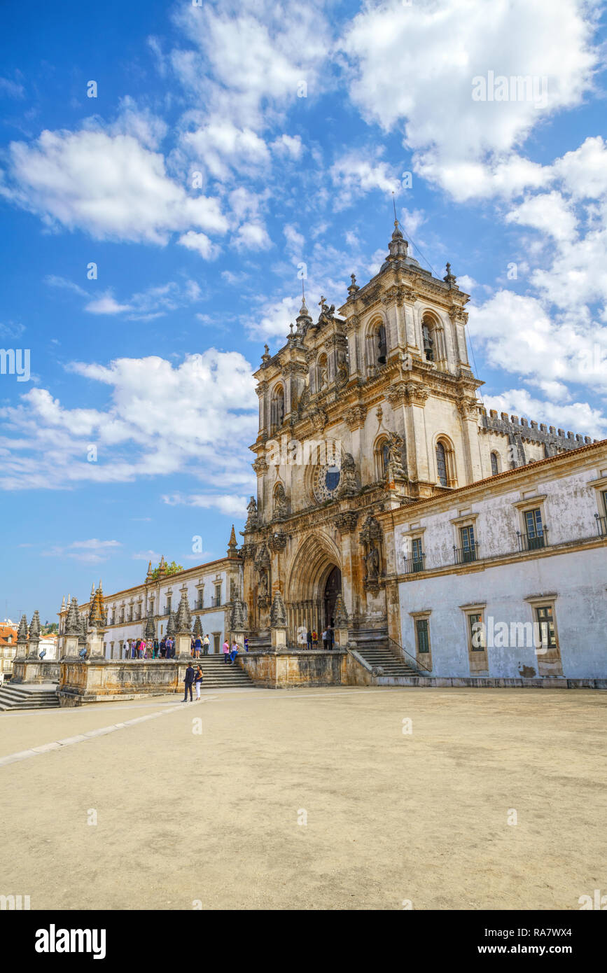 Facade of Roman Gothic Monastery of Alcobaca or Mosteiro de Santa Maria ...