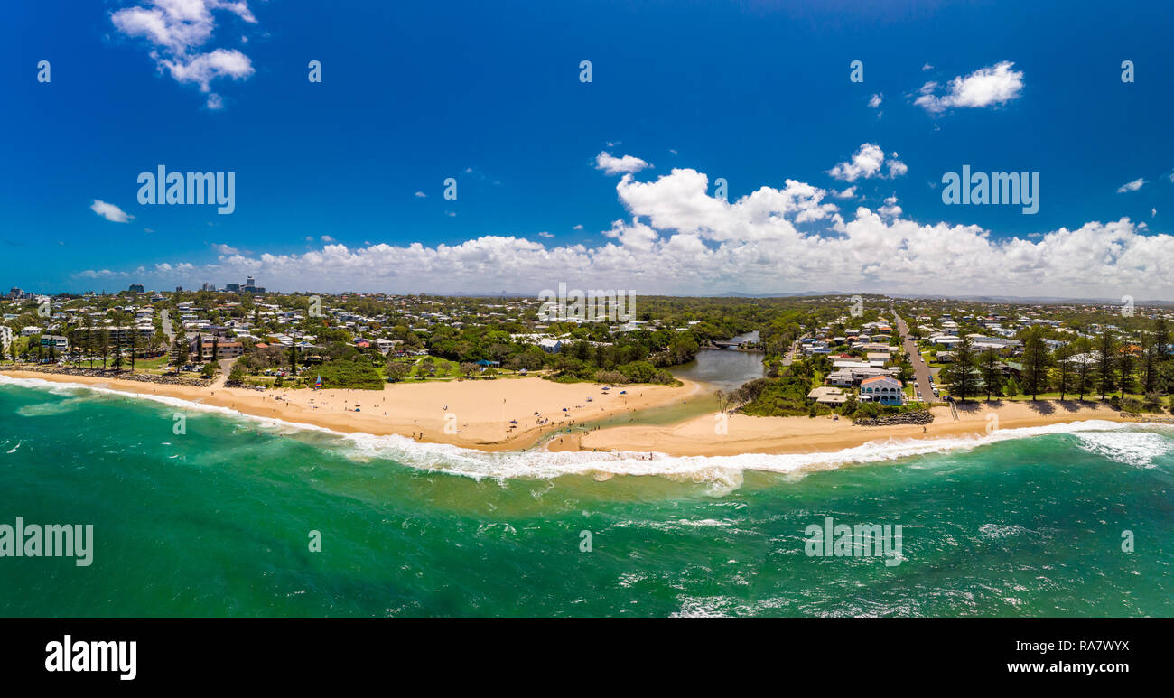 Aerial panoramic images of Dicky Beach, Caloundra, Queensland ...