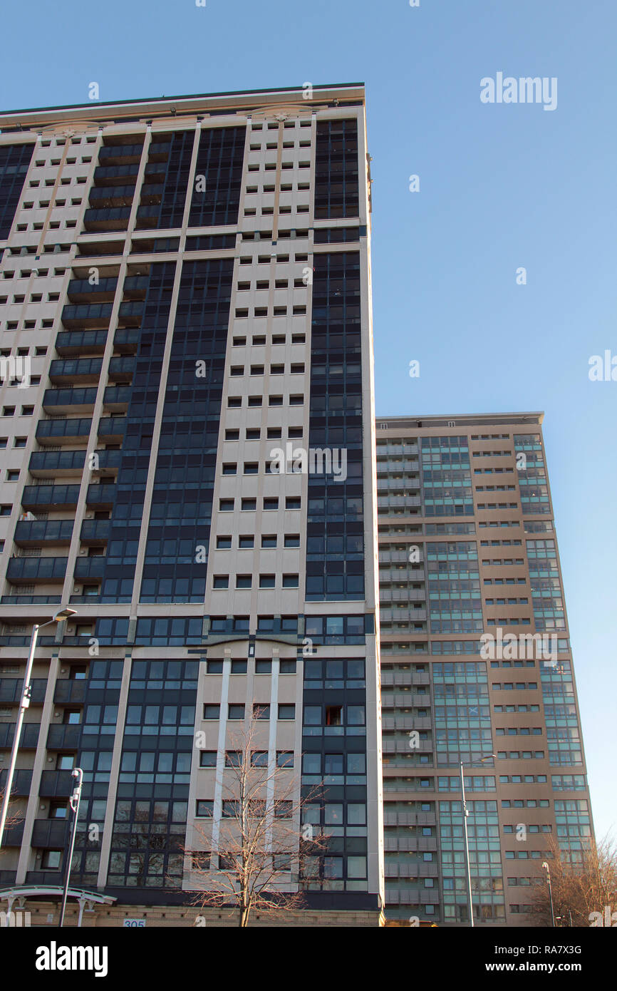 Two, high rise, block of flats in the Gorbals area of Glasgow, Scotland ...