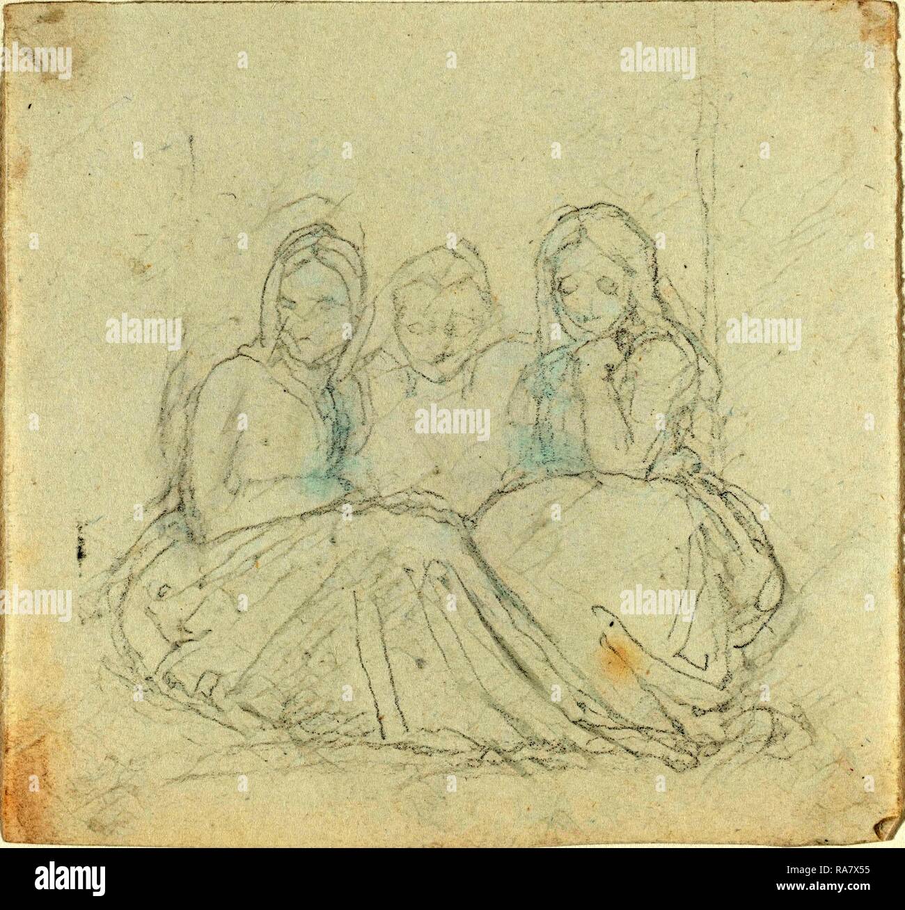 John Flaxman (British, 1755 - 1826), Three Seated Female Figures ...