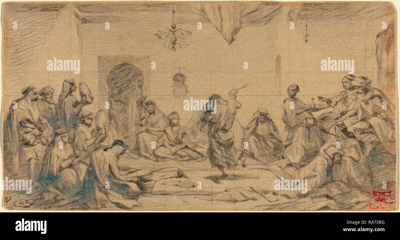 Edmond Hedouin (French, 1820 - 1889), Interior with Dancer, graphite ...