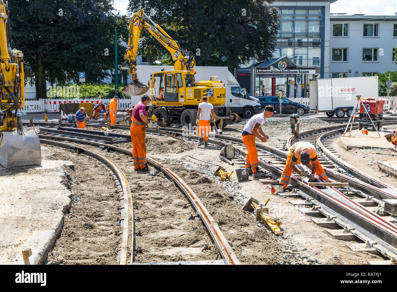 Construction work on tram rails, new construction, renovation of tram ...