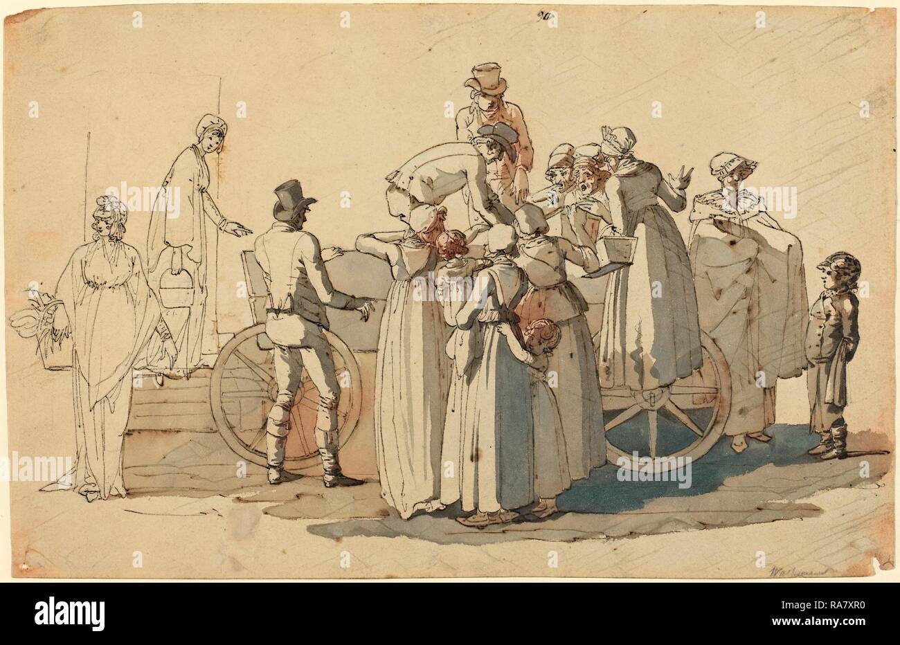 Anton Wachsmann (German, c. 1765 - c. 1836), Market Scene, c. 1800, pen ...