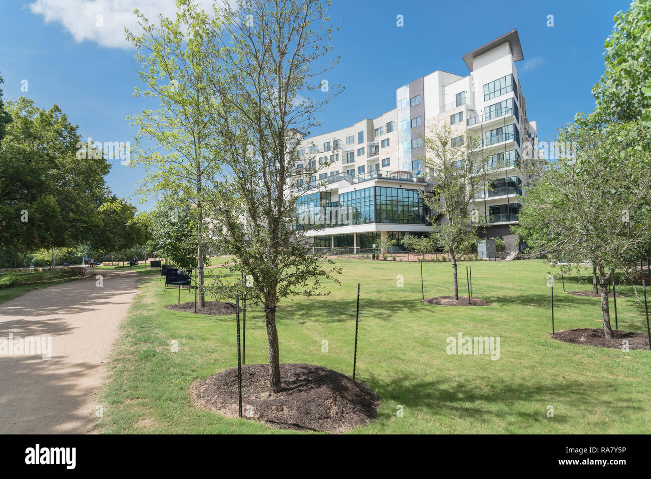 New apartment building near nature trail in downtown Austin, Tex Stock ...