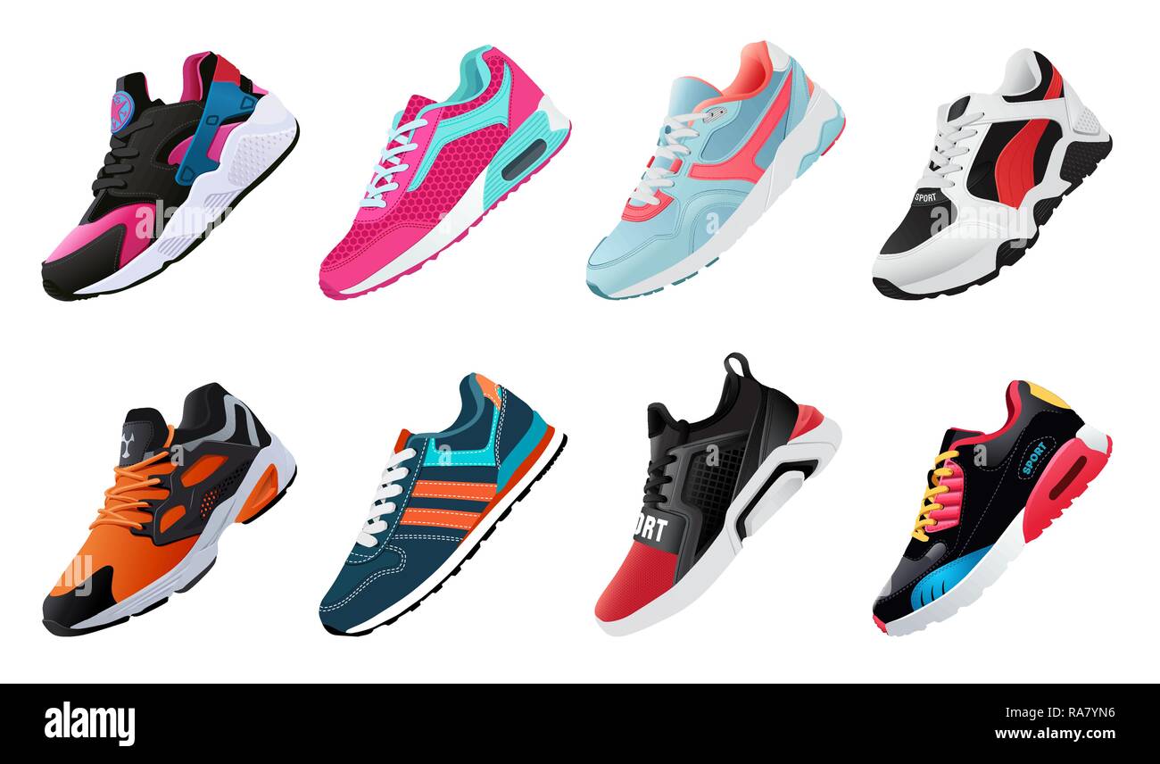 Fitness sneakers shoes for training running shoe. Sport shoes set Stock ...