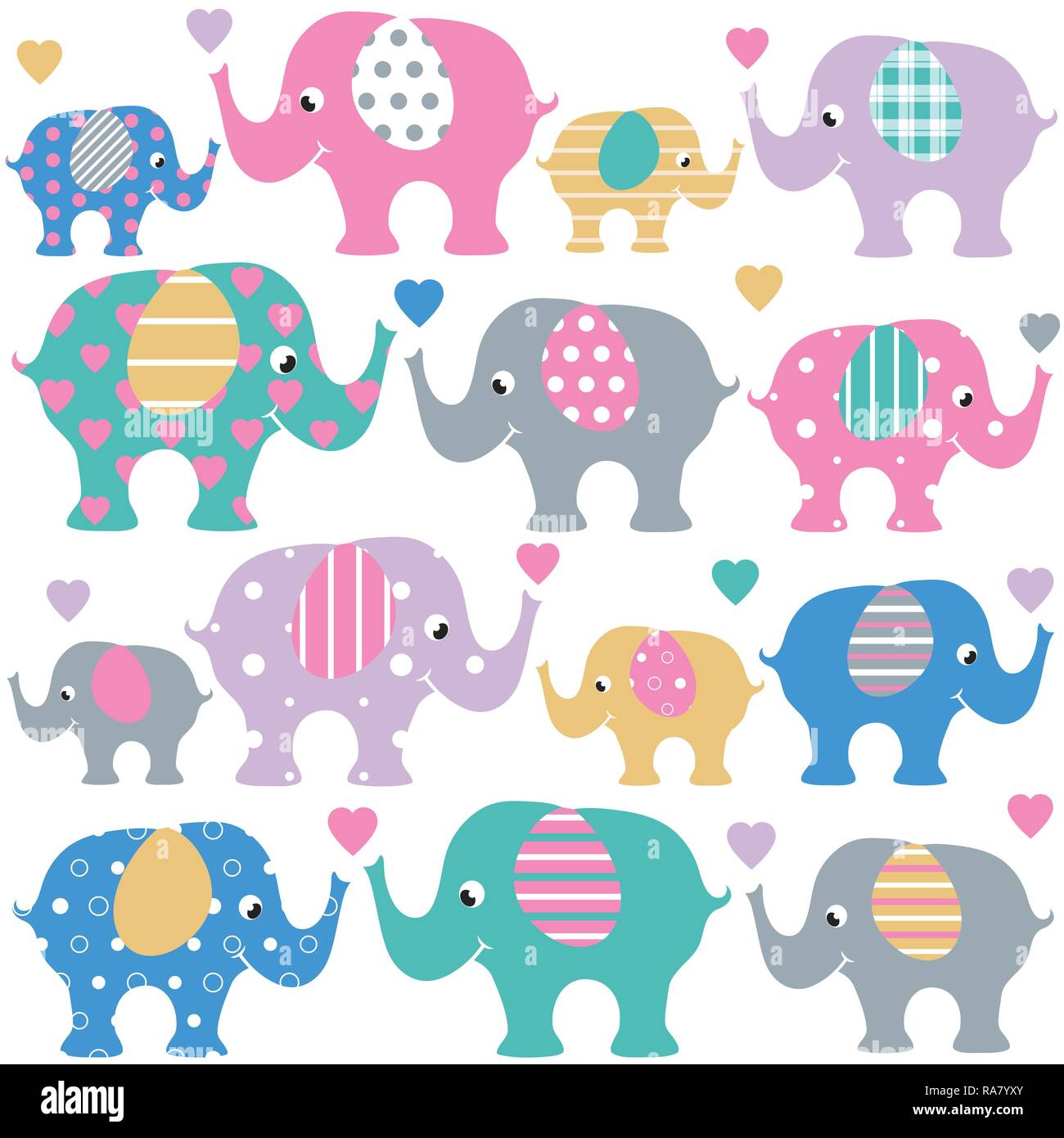 Cute collection of pink, blue, green and violet grown up and baby ...