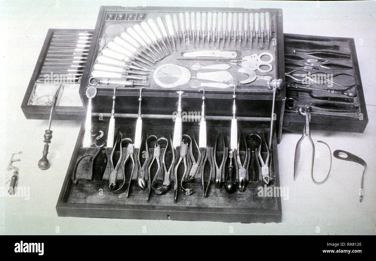 Dental case displaying instruments ca. early 1900s Stock Photo - Alamy