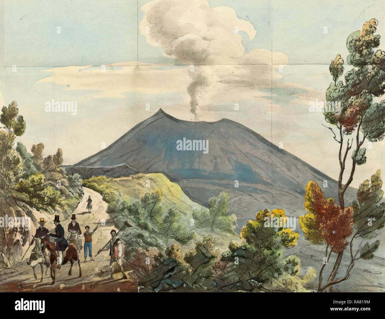 Sketches of Vesuvius, Italy, 19th century engraving. Reimagined by ...