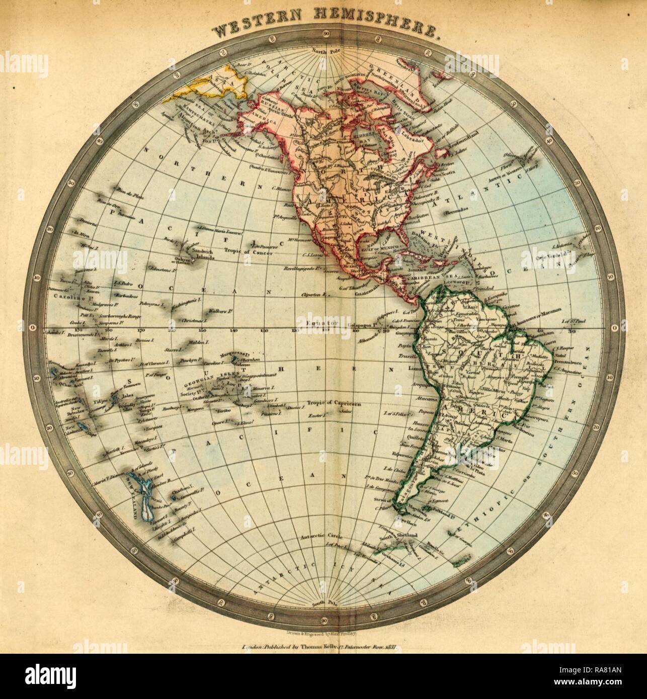 Map Western Hemisphere, 19th century engraving. Reimagined by Gibon ...