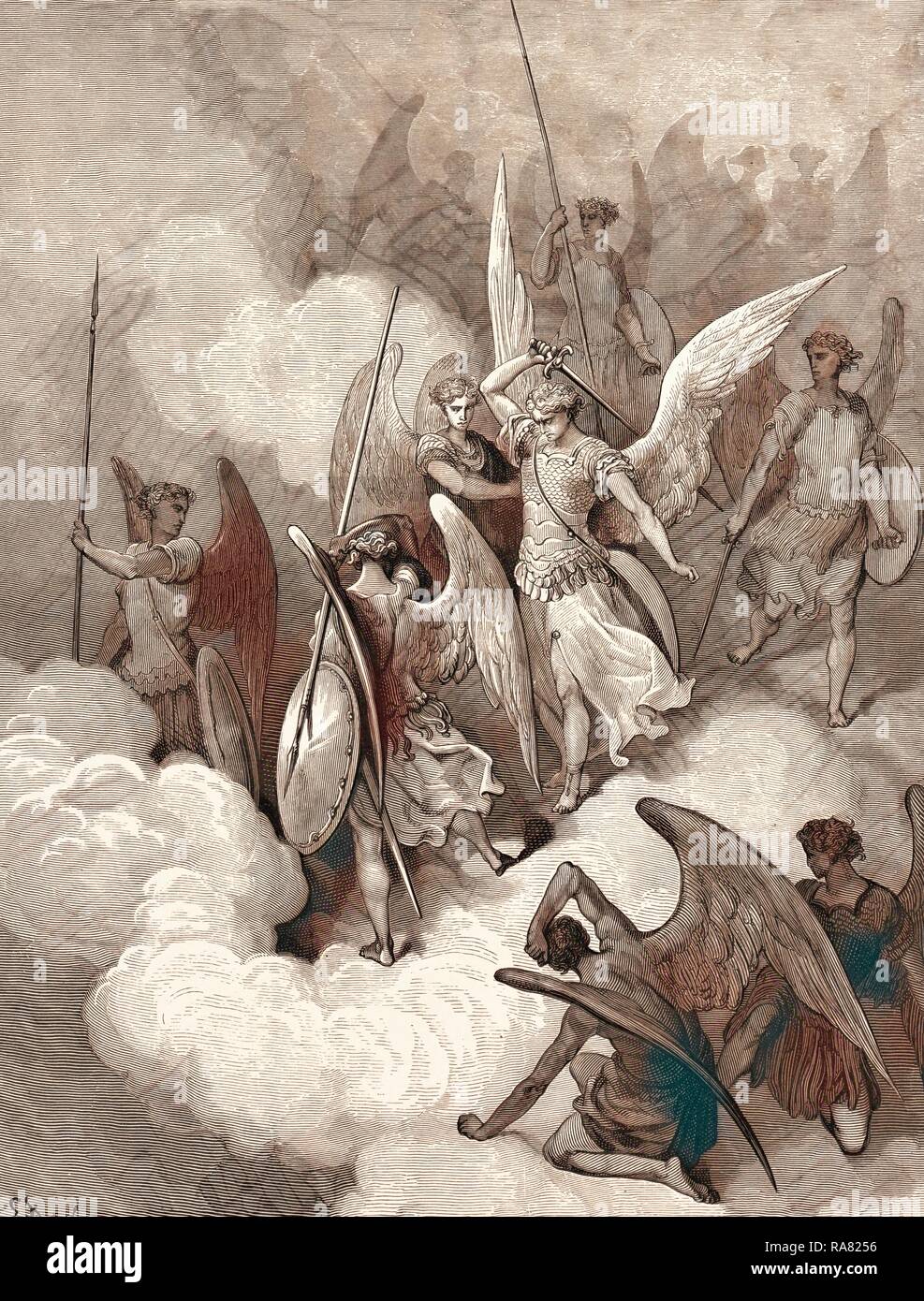 Abdiel and Satan, by Gustave Doré, 1832 - 1883, French. Engraving for ...