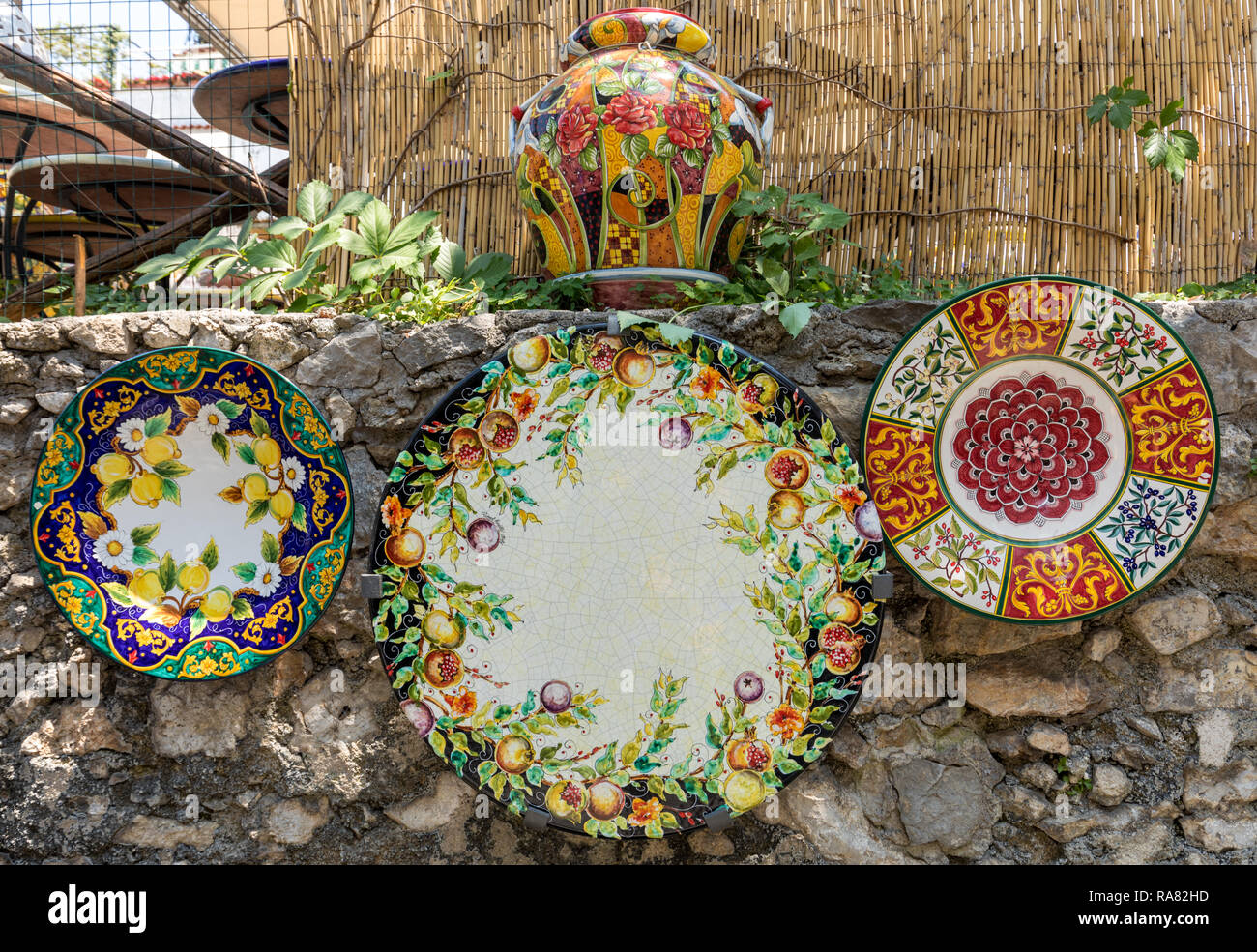 Ravello, Italy - June 16, 2017: Artistic ceramic products for sale in ...